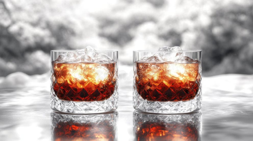 Ice-Chilled Dark Spirit Drinks Stock Photo - Image of liquor, glassware ...