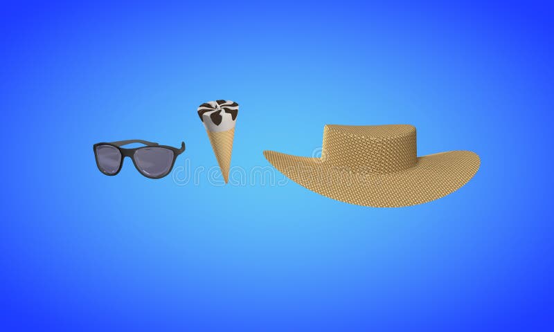 Ice Chocolate Cream and Straw Hat, Sunglasses 3d Render Stock ...