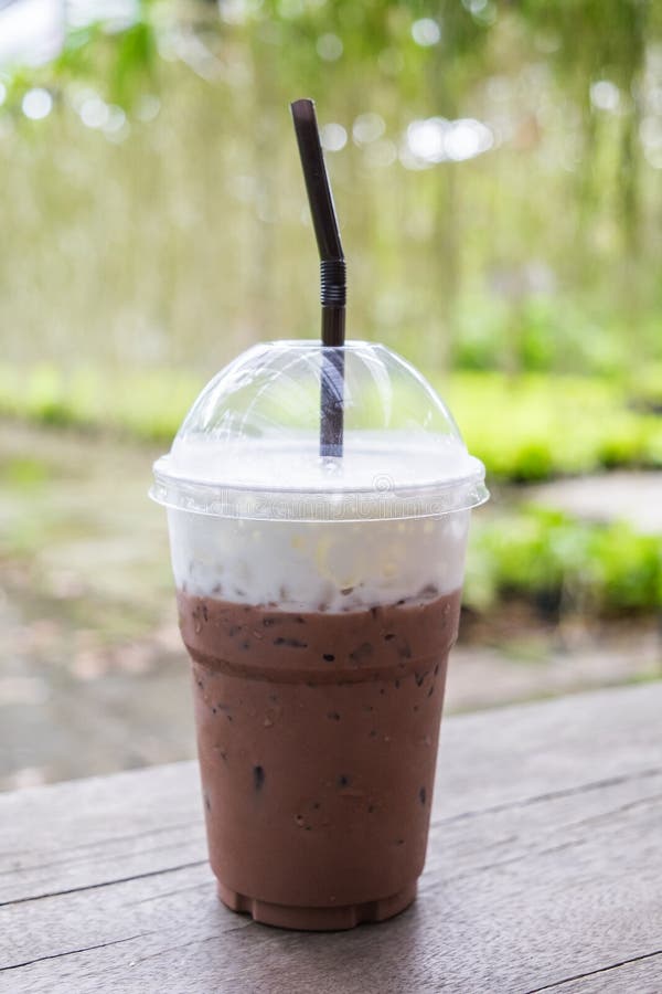 Ice Chocolate Drinking Relaxing on Wood Table Stock Photo - Image of ...