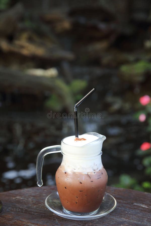 Ice chocolate stock image. Image of blue, glass, fabric - 136967683