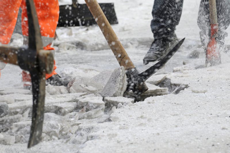 Ice is Chopped from the Footpath Stock Photo - Image of footpath, frost ...