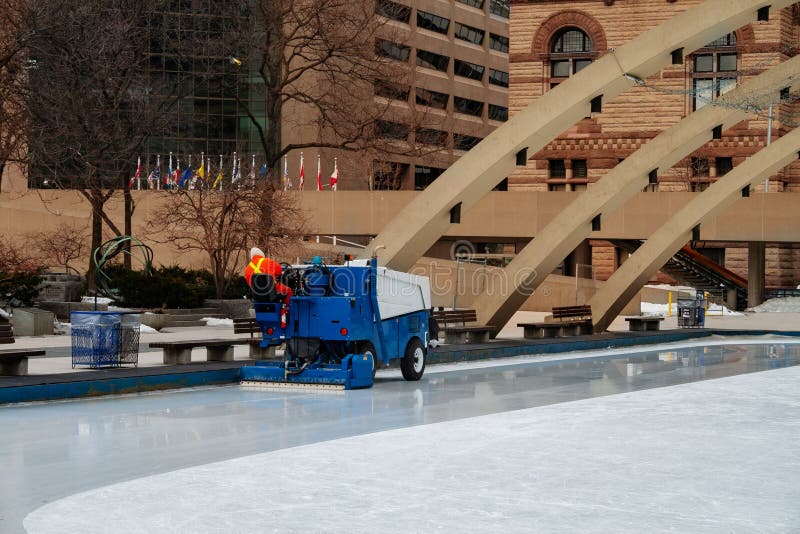 Ice Cleaning Machine Servicing Rink in Toronto Downtown Square Stock ...