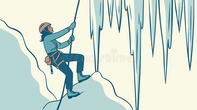 Ice Climber with Axe and Ropes on a Frozen Waterfall, Vector Design ...