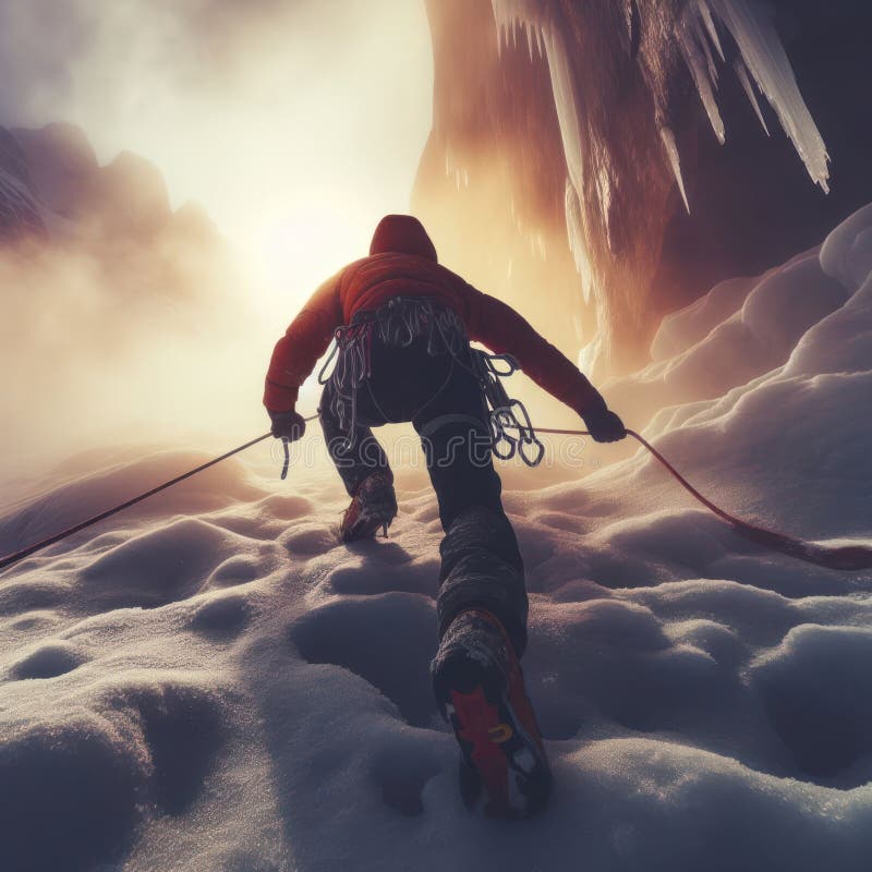 Ice Climber Scaling an Icy Mountain Stock Illustration - Illustration ...