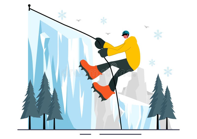 Ice Climbing Vector Illustration Featuring a Climber Scaling an Ice ...