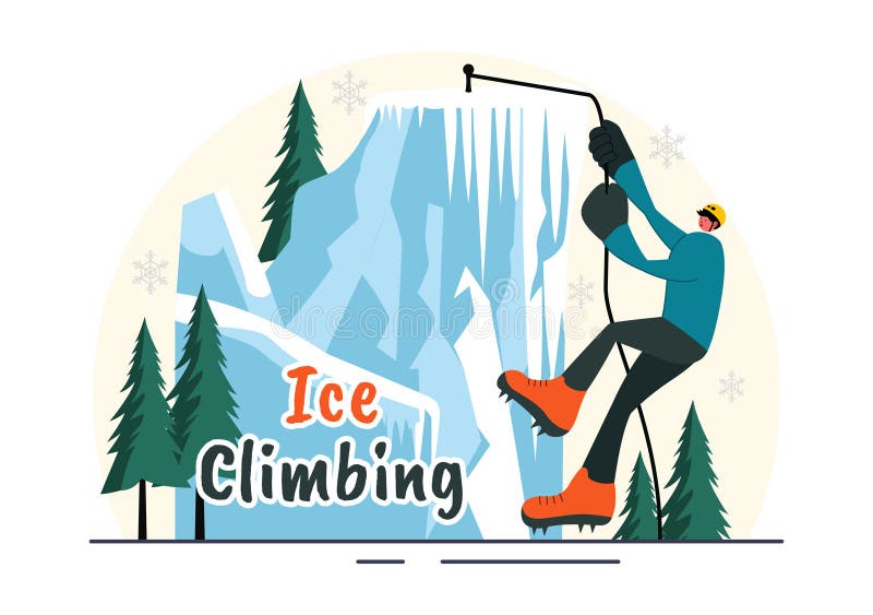 Ice Climbing Vector Illustration Featuring a Climber Scaling an Ice ...