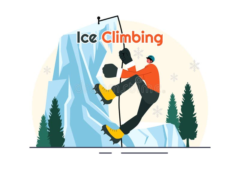 Ice Climbing Vector Illustration Featuring a Climber Scaling an Ice ...