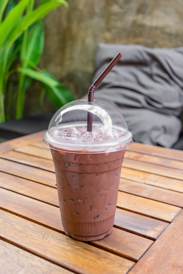 Ice Cocoa Chocolate Drink on Wooden Table. Stock Photo - Image of glass ...