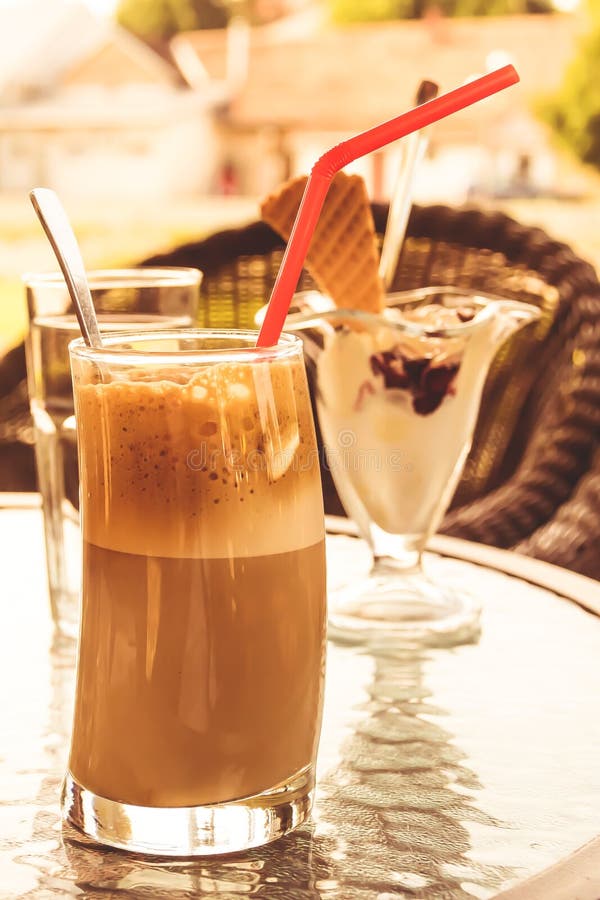 Ice Coffee Frappe with Milk and and Ice Cream. Break Time Stock Image ...
