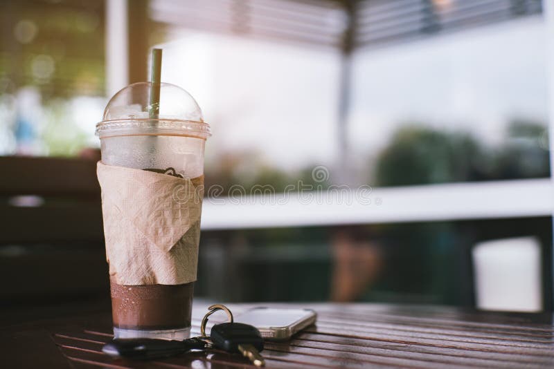 Ice Coffee , Key and Smartphone in Cafe Stock Image - Image of fresh ...
