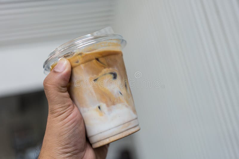 Ice Coffee Latte Cup in a Plastic Glass Stock Photo - Image of cube ...