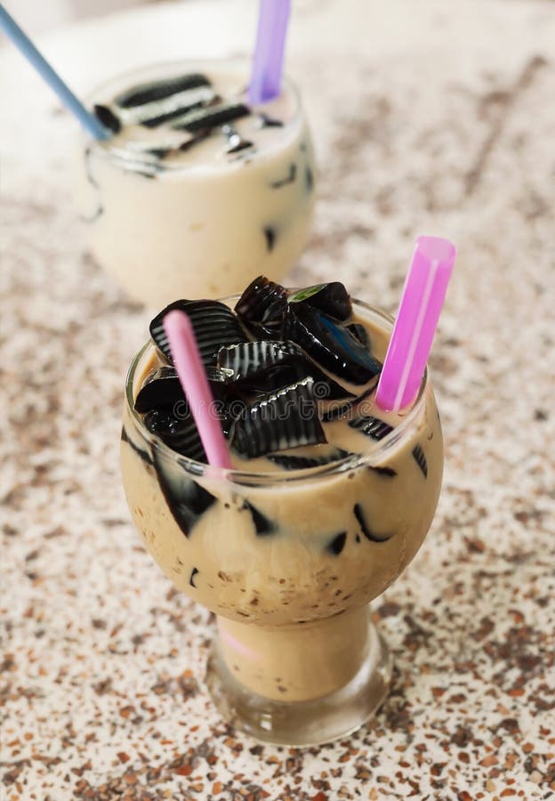 Ice Coffee with Milk and Bubble on Table Stock Photo - Image of street ...