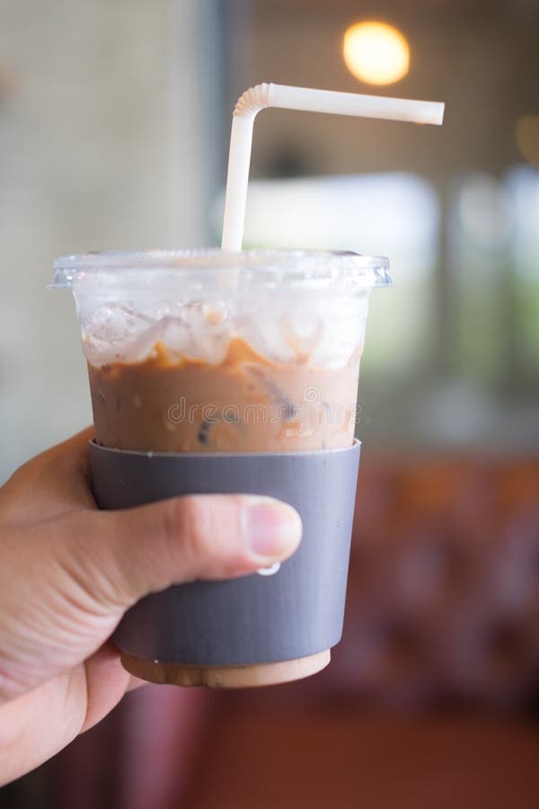 Ice Coffee in Paper Cup with Straw Stock Image - Image of mocha, hand ...
