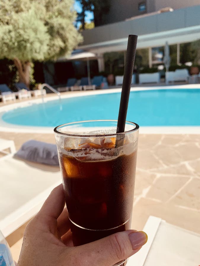 Ice Coffee on the Table Americano in Female Hand Stock Image - Image of ...