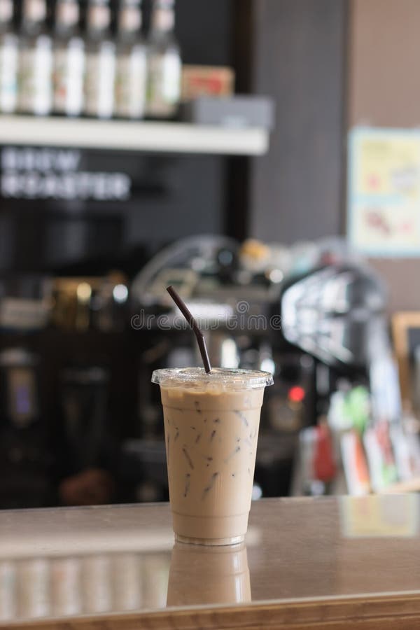 Ice Coffee in Take Away Cup.Indoor Cafe Stock Image - Image of drinking ...