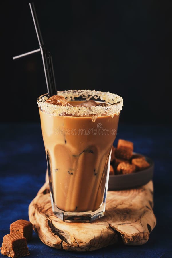 Ice Coffee with Toffee on a Wooden Board Stock Photo - Image of coffee ...