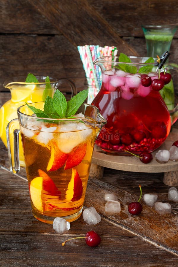 Cold beverages in pitchers stock photo. Image of infused - 55803846