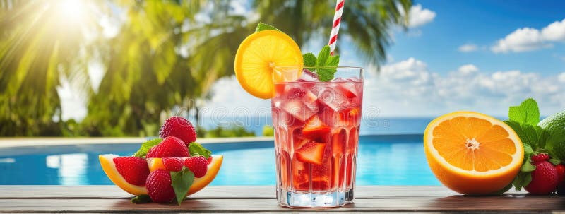 Refreshing Summer Drink by the Pool Stock Image - Image of poolside ...