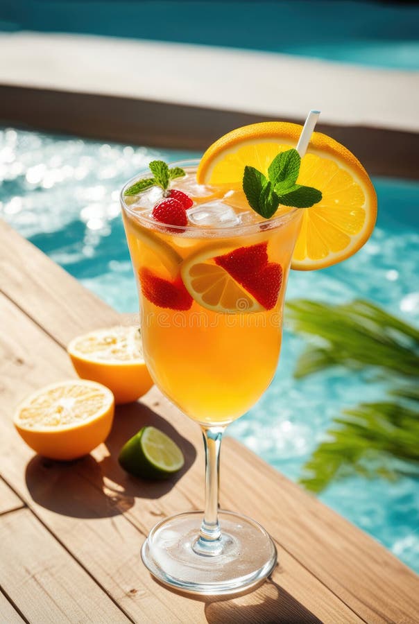 Refreshing Summer Drink by the Pool Stock Image - Image of glass ...