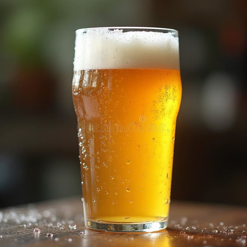 Ice Cold Pint of Golden Beer with Thick Foamy Head Stock Illustration ...