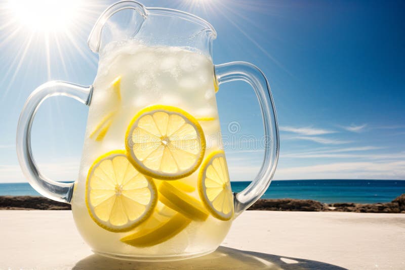 An Ice Cold Pitcher of Lemonade Sweating in the Sun Stock Illustration ...
