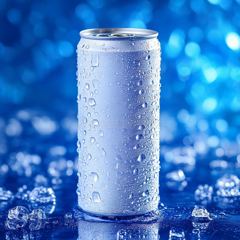 Ice Cold Refreshment Close-Up of a Condensation Covered Aluminum Can on ...