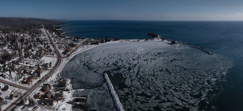Ice Covered Harbor of Two Harbors, Minnesota Stock Image - Image of ...