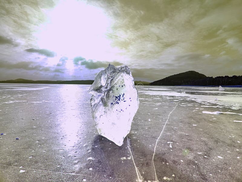 Reflection in Ice. Cracks and Bubbles in Ice Stock Image - Image of ...