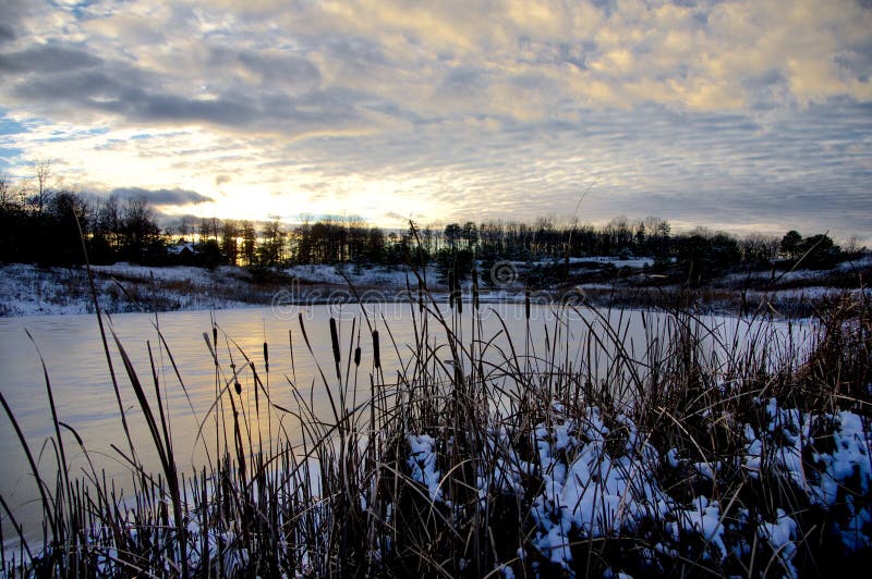 Ice Covered Lake stock image. Image of snow, sunset, season - 47671537