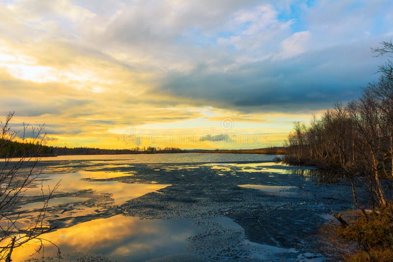Ice-covered Lake in Spring Forest Stock Photo - Image of wildlife ...
