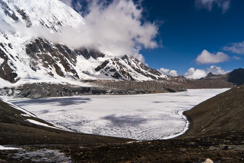 Ice-covered Mountains Lake with the Clouds Shadows Stock Photo - Image ...