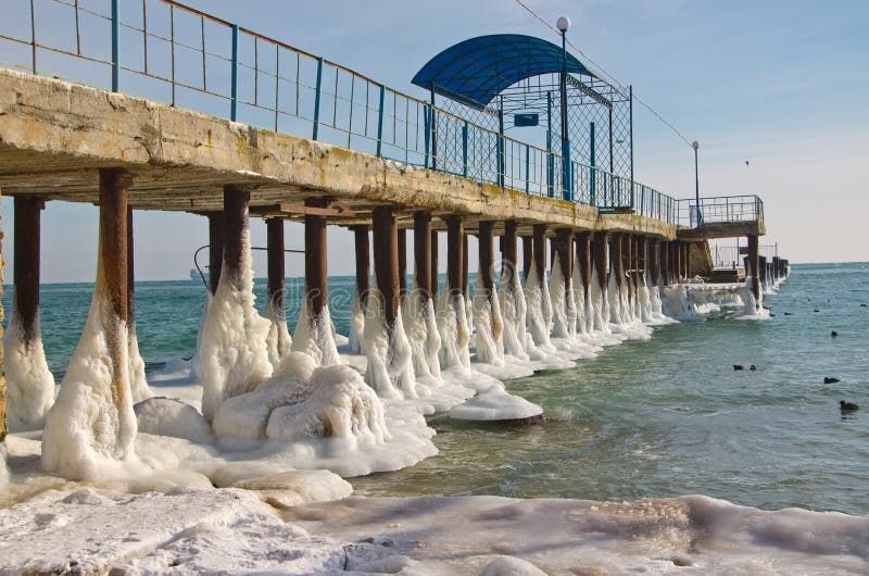 Ice-covered pier stock photo. Image of blue, landscape - 29487606