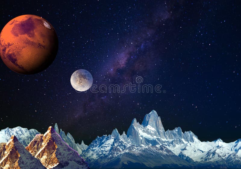 Ice Covered Planet with Two Orbiting Moons Stock Illustration ...