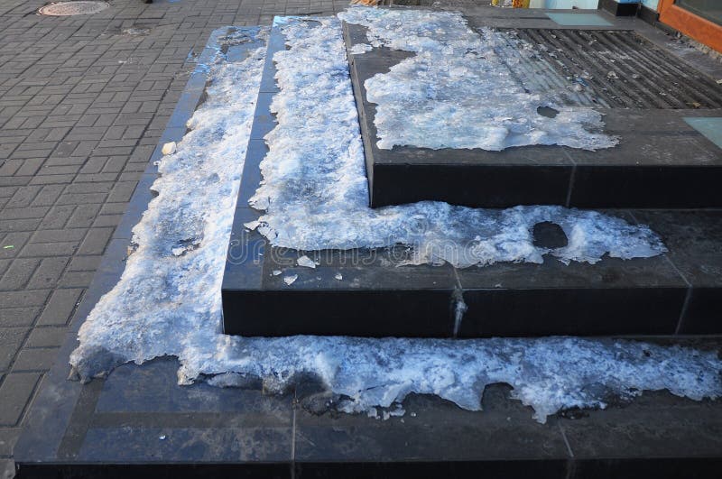 Ice Covered Slippery Stair Case. Stock Image - Image of sidewalk ...