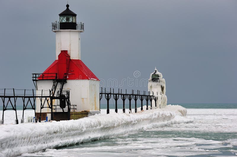 Ice Covered St. Joseph Lighthouse Michigan USA Stock Image - Image of ...