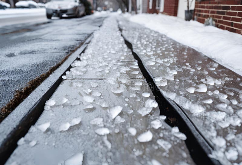 Ice Covers the Brick Floor, Making Walking Extremely Slippery and Dangerous.AI Generated Stock ...