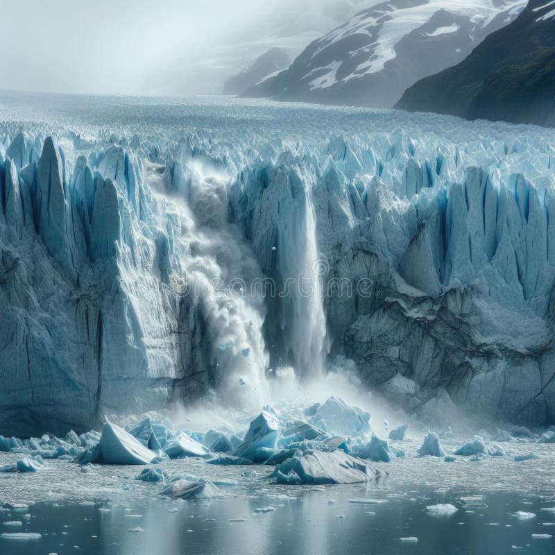 Ice Cracks and Falls Dramatically from Moving Glacier Stock ...