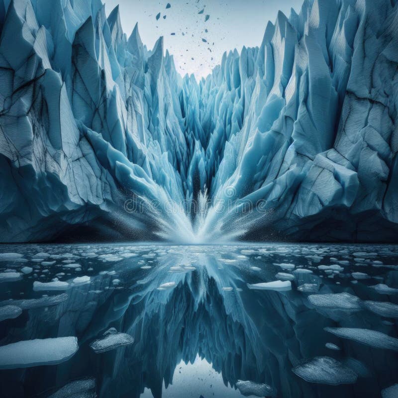 Ice Cracks and Falls Dramatically from Moving Glacier Stock ...