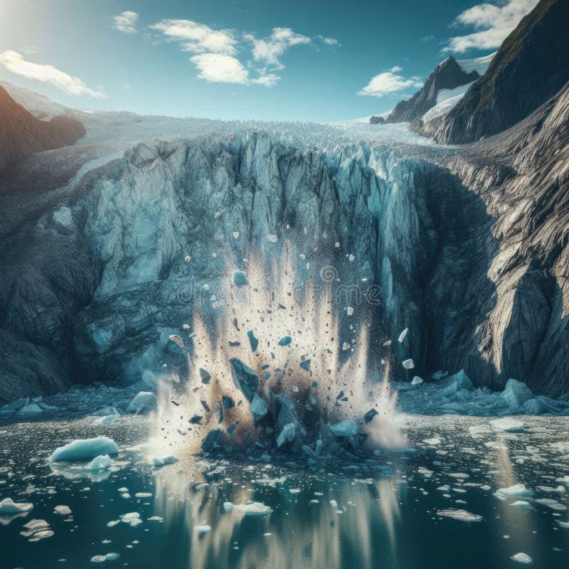 Ice Cracks and Falls Dramatically from Moving Glacier Stock ...