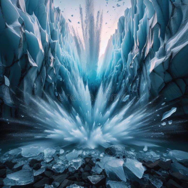 Ice Cracks and Falls Dramatically from Moving Glacier Stock ...