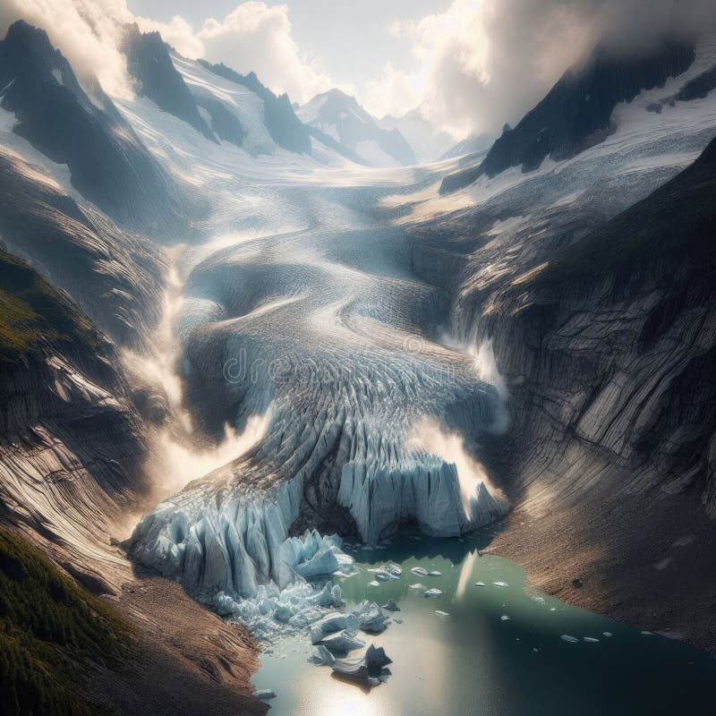 Ice Cracks and Falls Dramatically from Moving Glacier Stock ...