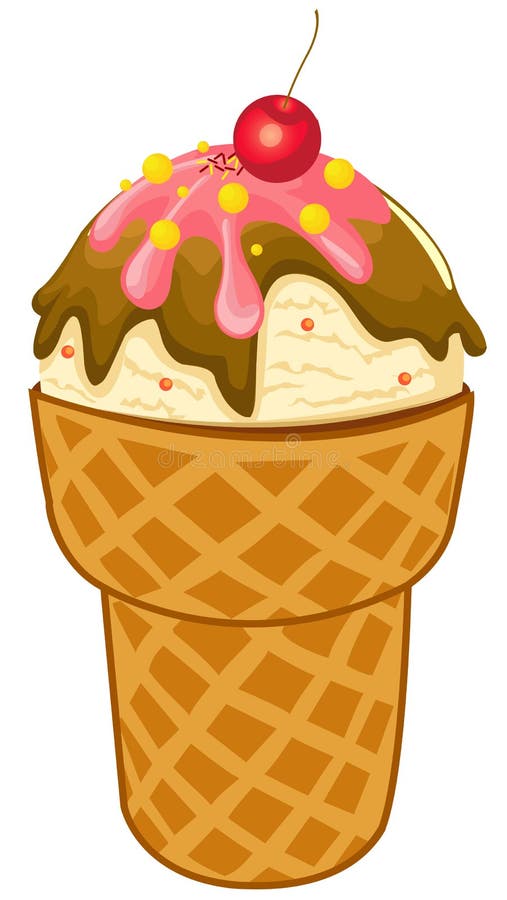 Dropped Ice Cream Doodle Two Scoops in Waffle Cone Isolated Clipart on ... Dropped Ice Cream Doodle Two Scoops in Waffle Cone Isolated Clipart on ...
