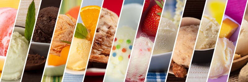 Ice Cream Background Header with Colorful Ice Cream Flavors Stock Photo ...
