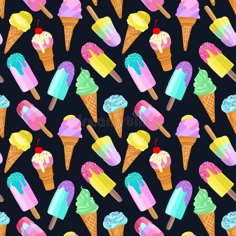 Ice Cream Background, Summer Dessert Seamless Pattern. Stock Vector ...