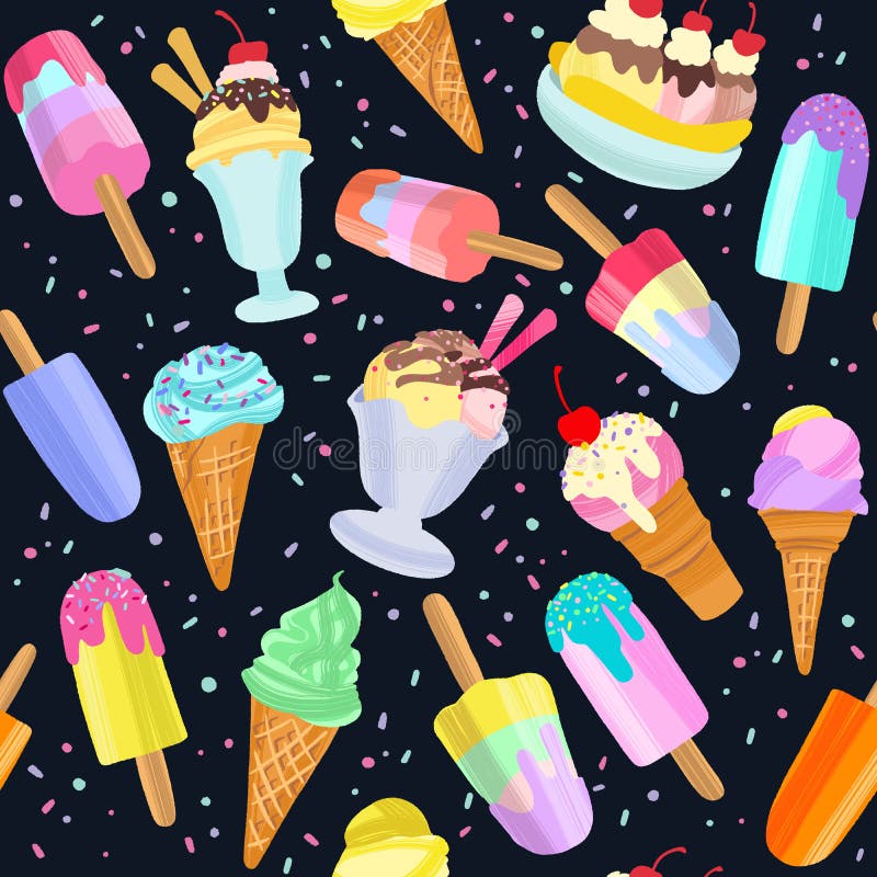 Ice Cream Background, Summer Dessert Seamless Pattern. Stock Vector ...