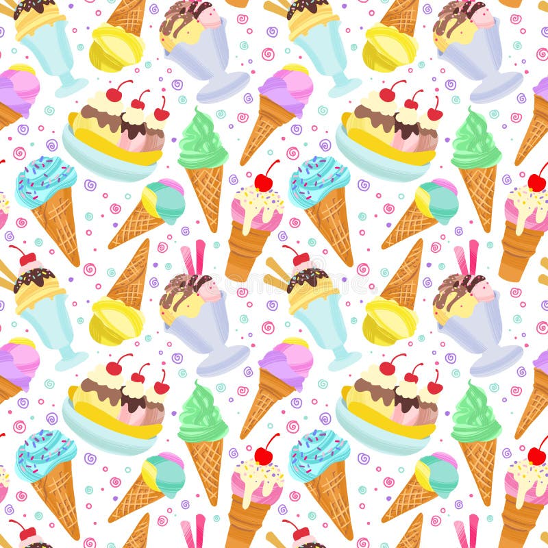 Ice Cream Background, Summer Dessert Seamless Pattern. Stock Vector ...