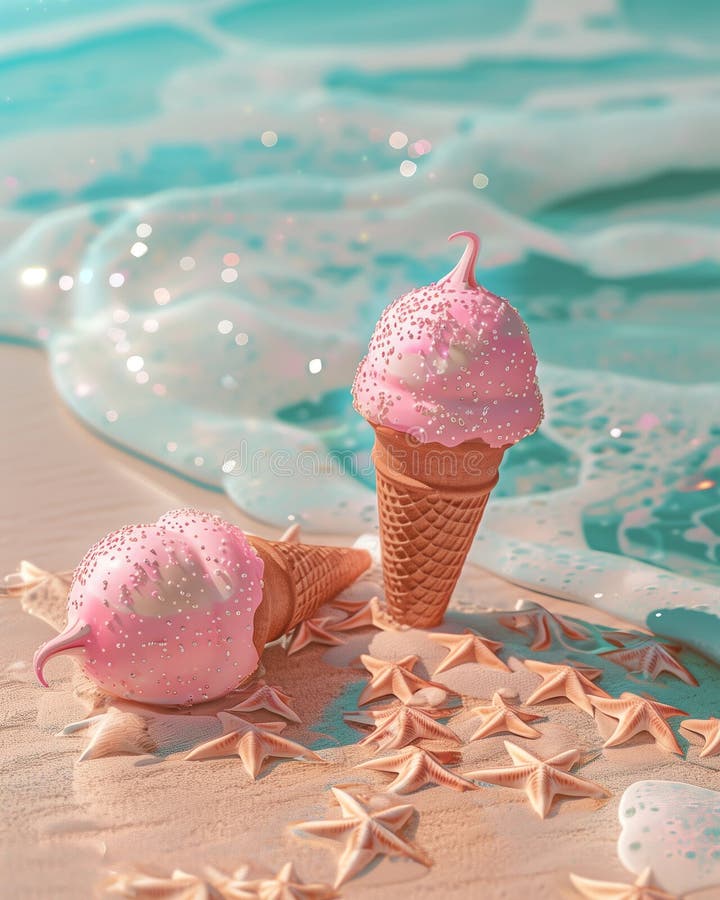 Ice cream on beach stock photo. Image of dessert, freeze - 312820966