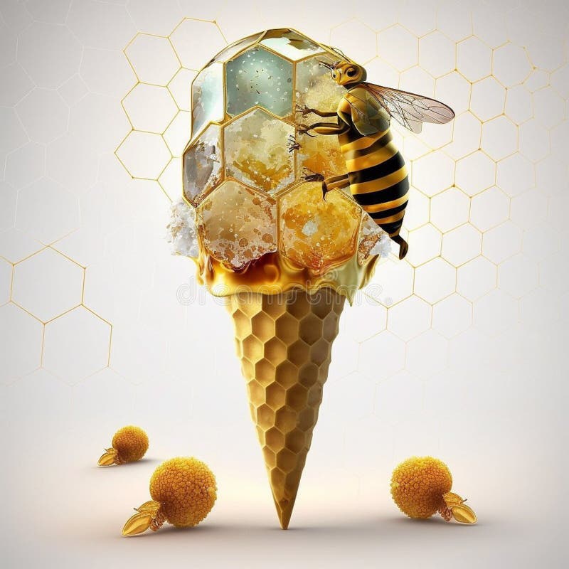 Ice cream with bee stock illustration. Illustration of cream - 271317933