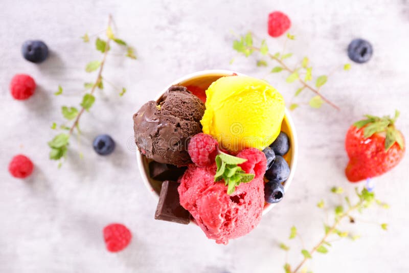 Ice cream and berries stock photo. Image of fruit, bowl - 214792342