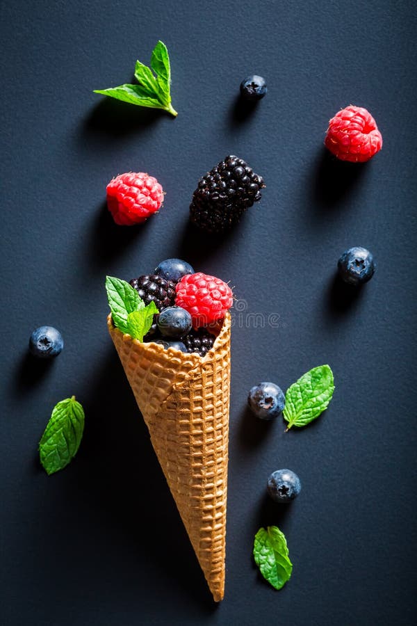 Ice Cream with Berry Fruits in Cone As a Concept Stock Photo - Image of ...